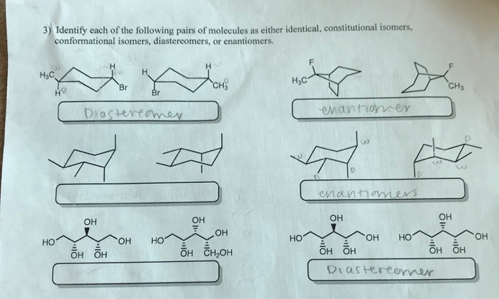 Solved 3) Identify each of the following pairs of molecules | Chegg.com