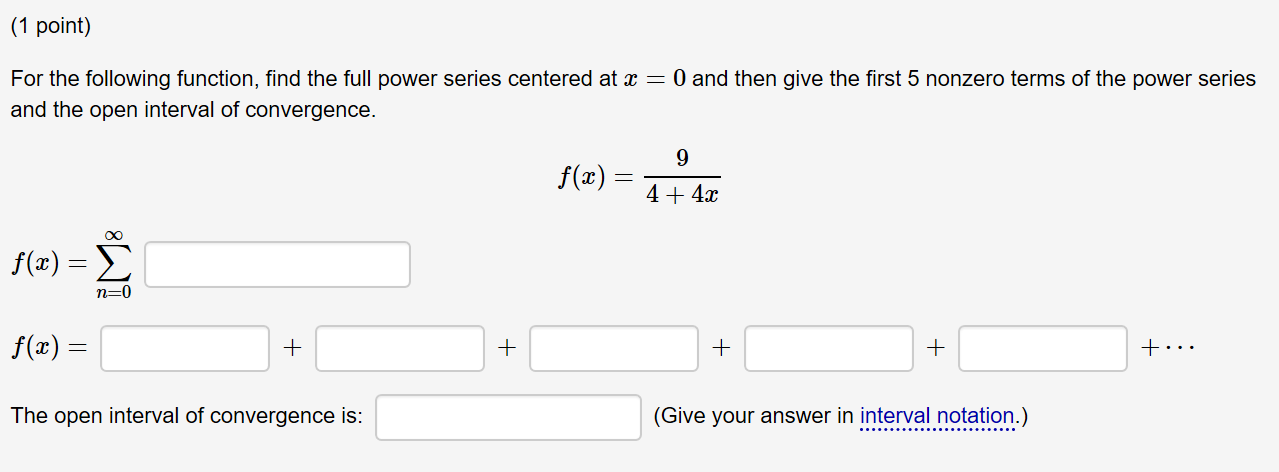 Solved (1 point) Find the convergence set of the given power | Chegg.com