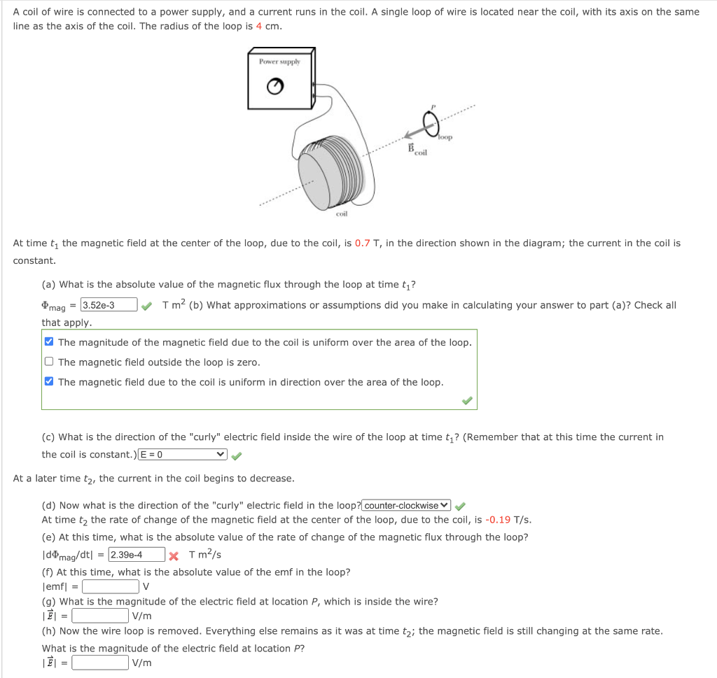 Solved A coil of wire is connected to a power supply, and a | Chegg.com