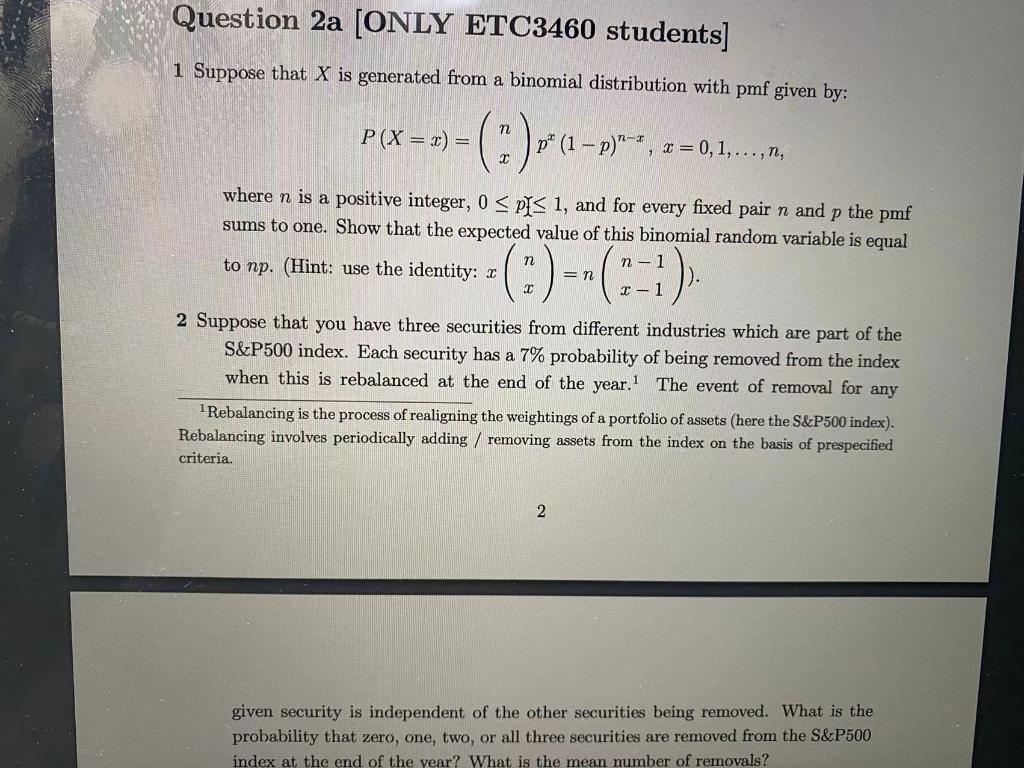 Solved Question 2a [ONLY ETC3460 students] 1 Suppose that X | Chegg.com