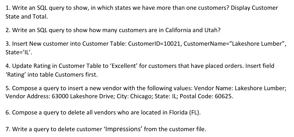 Solved 1. Write an SQL query to show, in which states we | Chegg.com