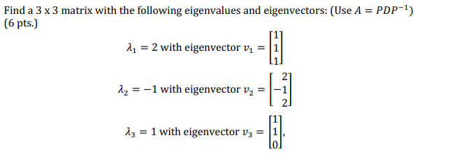 Solved Find a 3 x 3 matrix with the following eigenvalues | Chegg.com