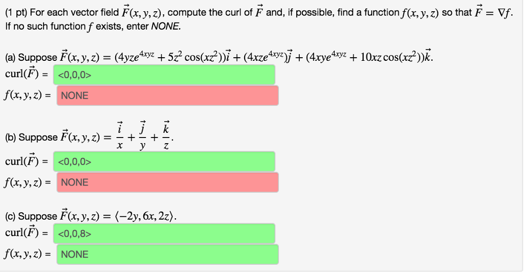 Solved (1 pt) For each vector field F(x,y,z), compute the | Chegg.com
