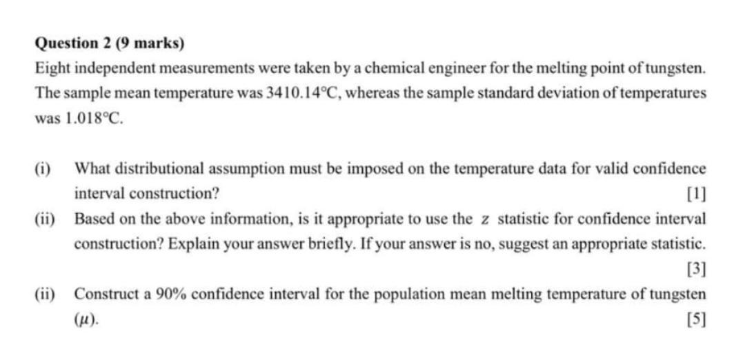 Solved Question 2 (9 marks) Eight independent measurements | Chegg.com