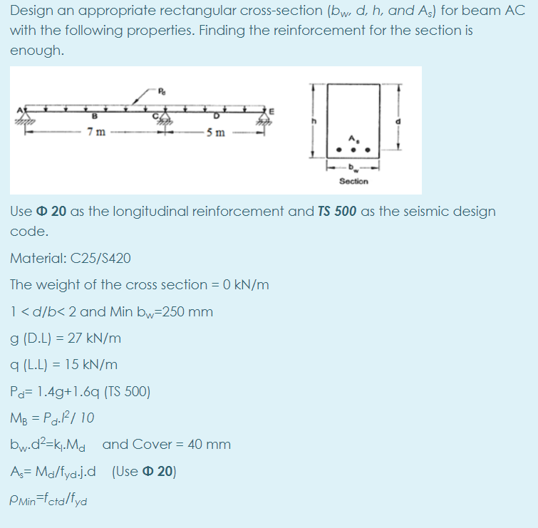 Solved Design an appropriate rectangular cross-section (bw, | Chegg.com