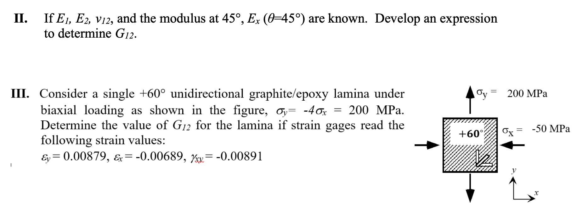 Solved II. If E1,E2,v12, and the modulus at 45∘,Ex(θ=45∘) | Chegg.com