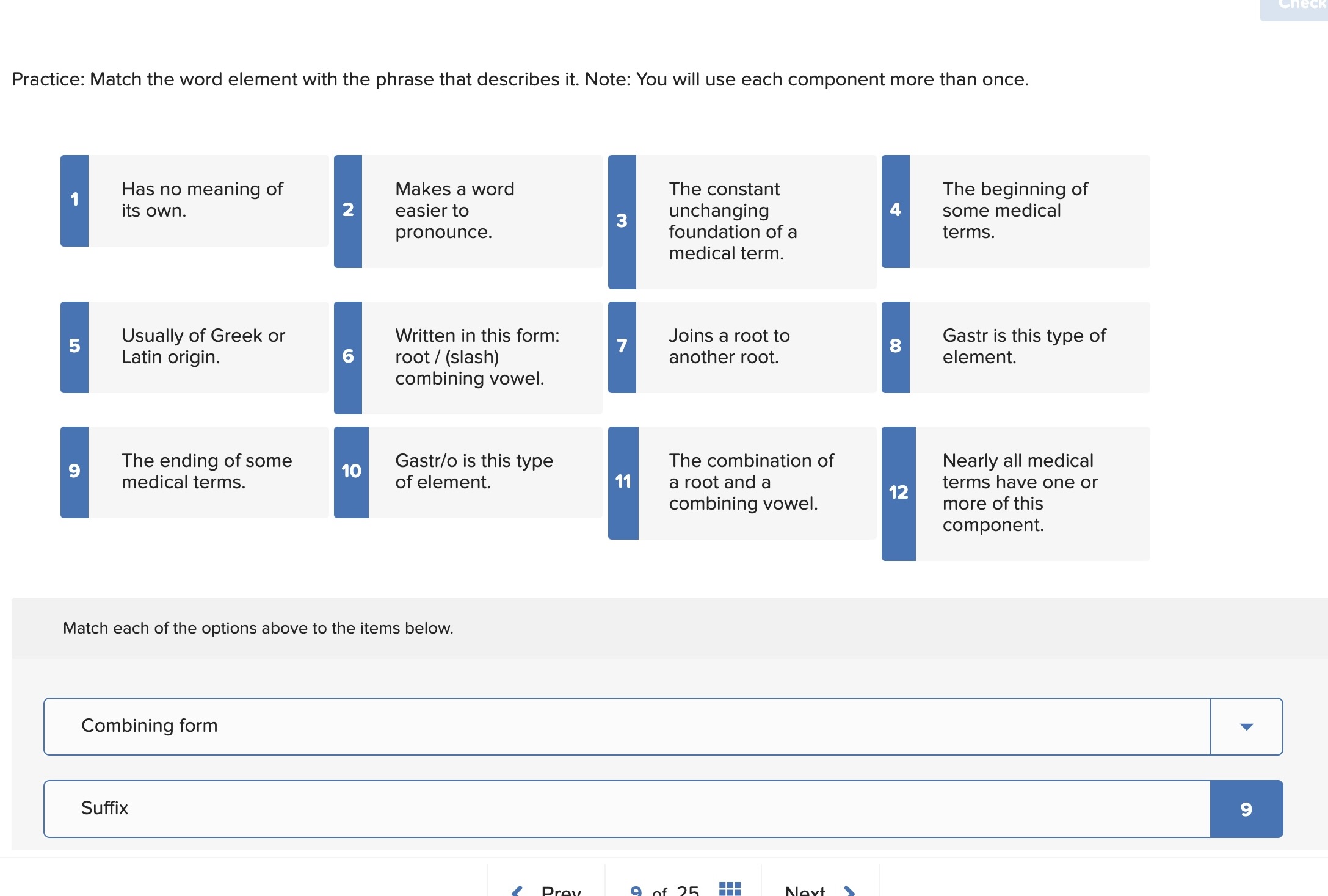 Solved Practice: Match the word element with the phrase that | Chegg.com