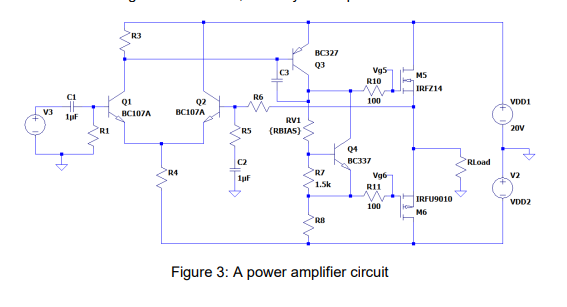 Solved V3 1pF R1 R3 Q1 BC107A Q2 BC107A R5 R6 RV1 (RBIAS) | Chegg.com