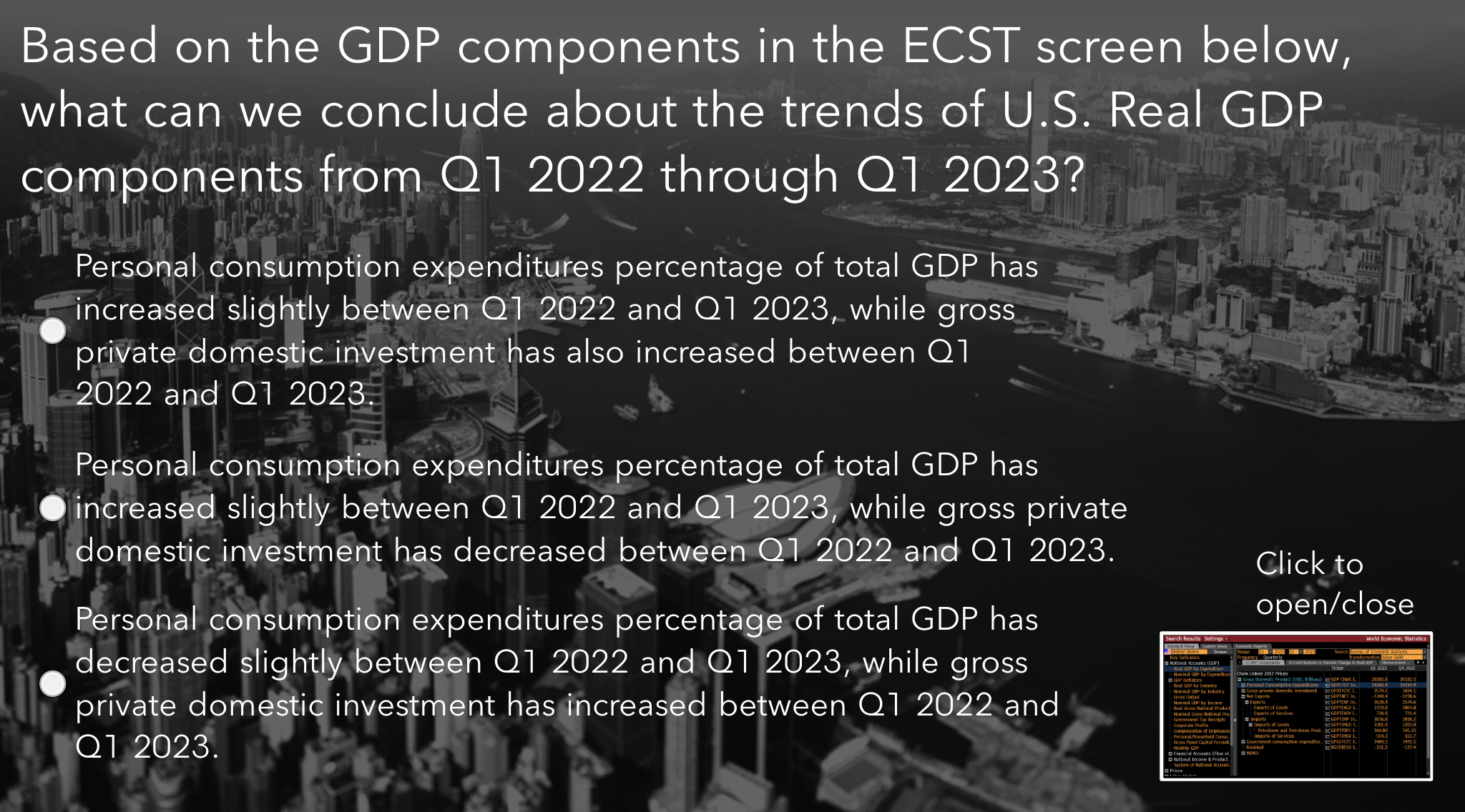 Solved Based on the GDP components in the ECST screen | Chegg.com