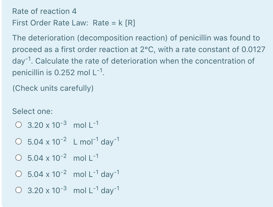 Solved Rate of reaction 4 First Order Rate Law: Rate = k [R] | Chegg.com