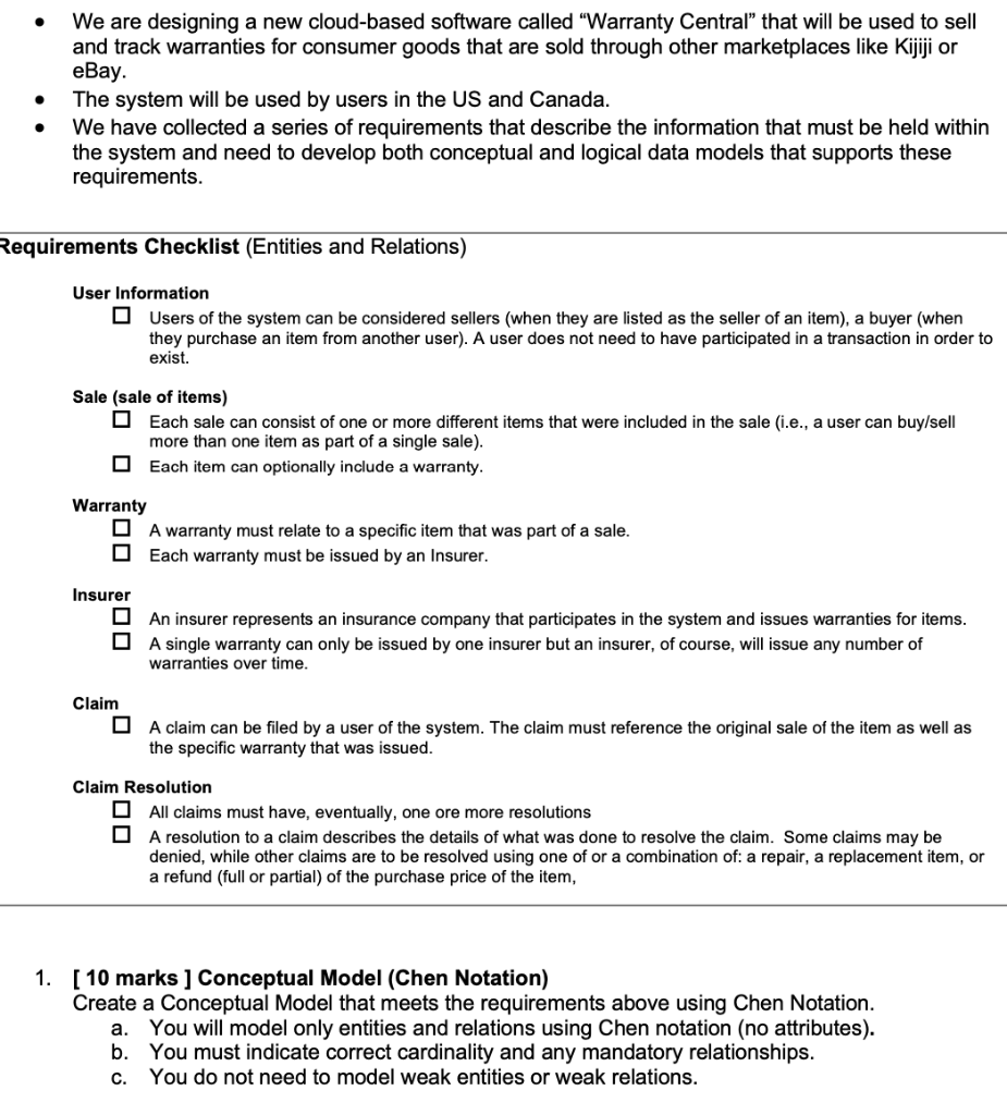 Please make a Conceptual Model (Chen Notation), using | Chegg.com