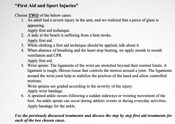 Solved “First Aid and Sport Injuries" Choose TWO of the | Chegg.com