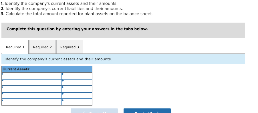 Solved 1. Identify the company's current assets and their | Chegg.com