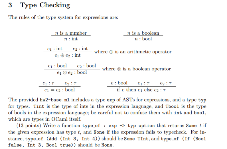 3 Type Checking The rules of the type system for | Chegg.com