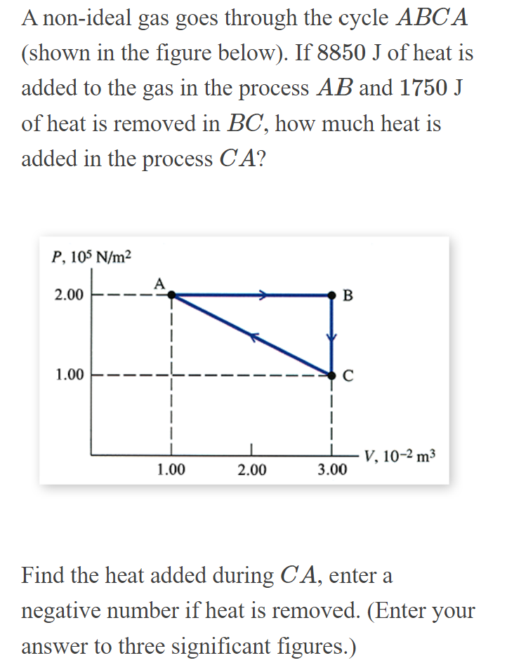 Solved A non-ideal gas goes through the cycle ABCA(shown in | Chegg.com