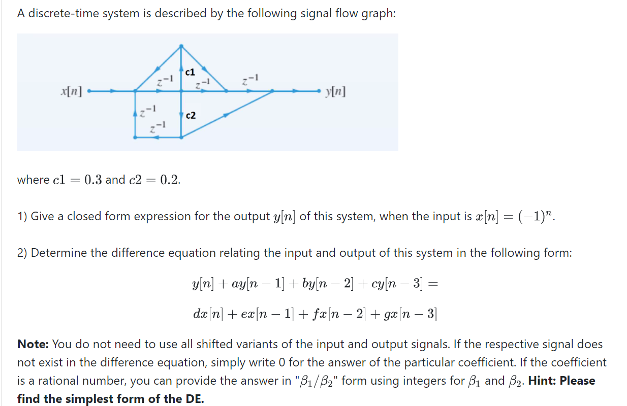 Solved A discrete-time system is described by the following | Chegg.com