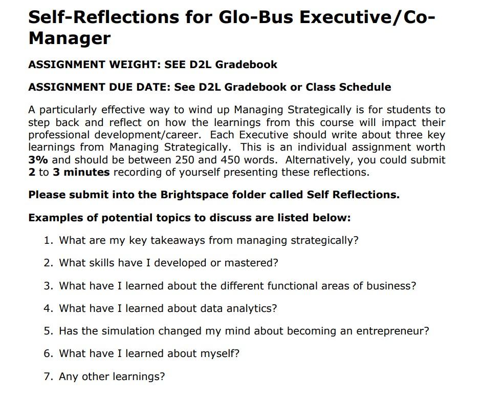 Solved Self-Reflections for Glo-Bus Executive/CoManager | Chegg.com