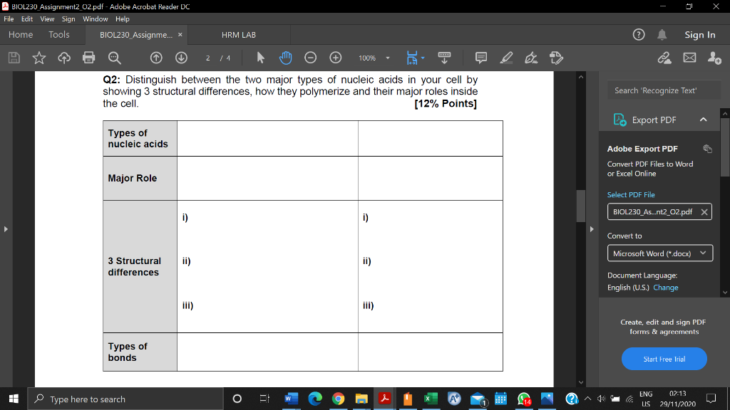 Solved BIOL230_Assignment2_02.pdf - Adobe Acrobat Reader DC | Chegg.com