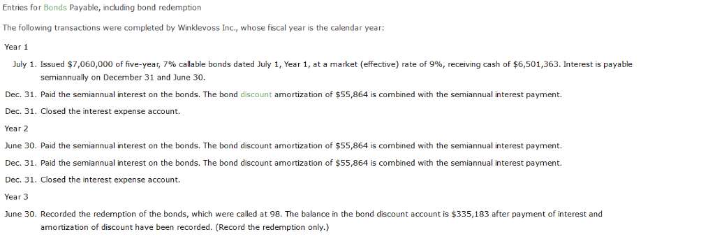 Solved Entries for Bonds Payable, including bond redemption | Chegg.com