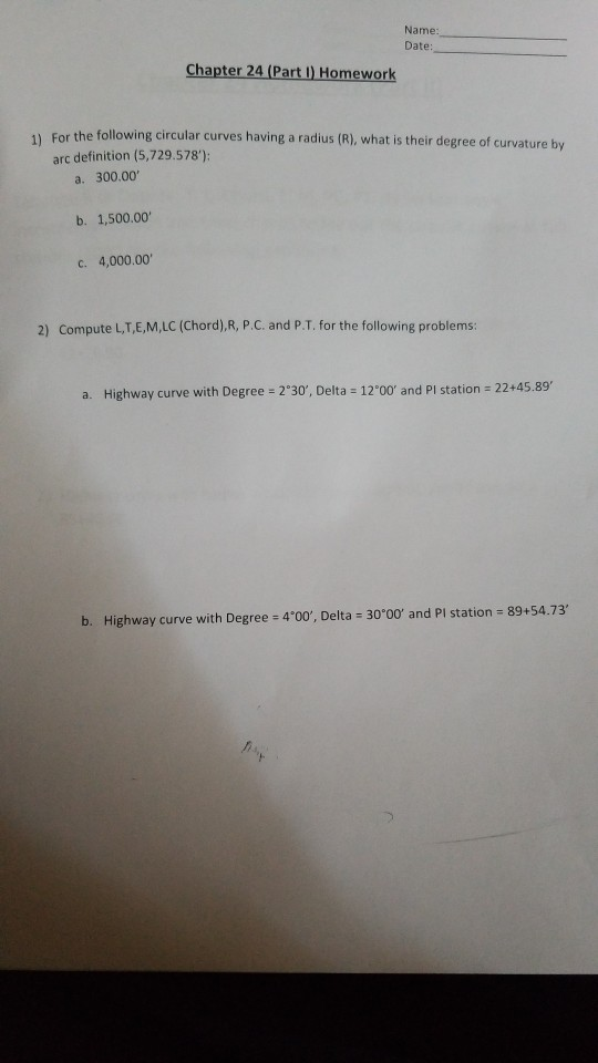 Solved Name: Date: Chapter 24 (Part 1) Homework 1) For the | Chegg.com