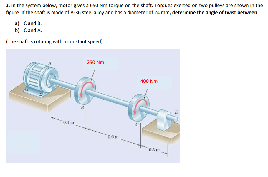 Solved In the system below, motor gives a 650 Nm torque on | Chegg.com