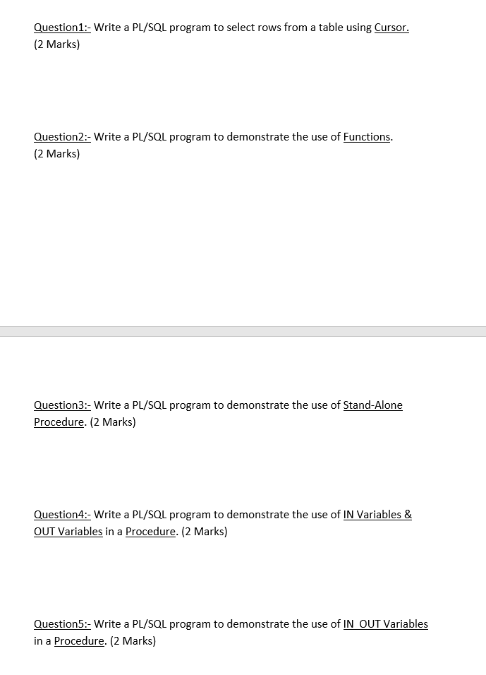 Solved Question1 Write A Plsql Program To Select Rows 