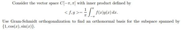 Solved Consider the vector space C[−π,π] with inner product | Chegg.com