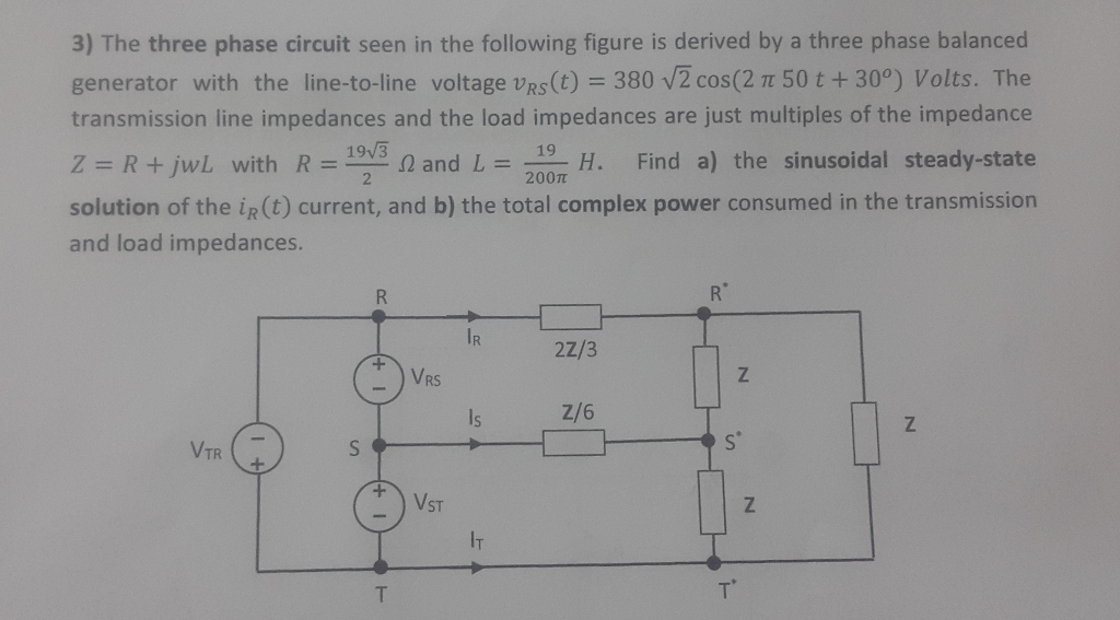 Solved 3) The three phase circuit seen in the following | Chegg.com
