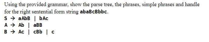Solved Using the provided grammar, show the parse tree, the | Chegg.com