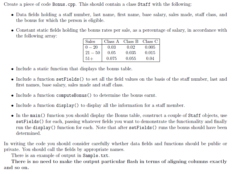 Solved Create a piece of code Bonus.cpp. This should contain | Chegg.com