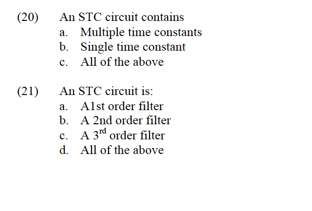 Solved (20) An STC circuit contains a. Multiple time | Chegg.com