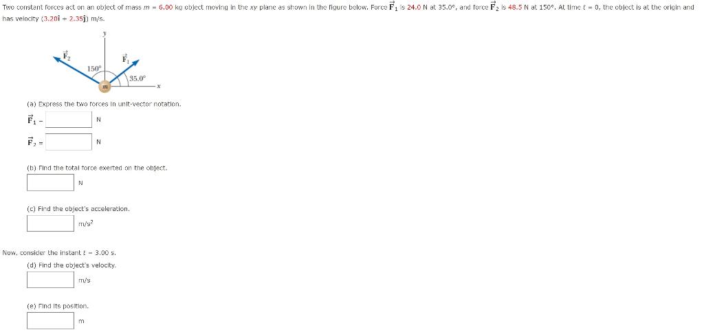 Solved Two constant forces act on an object of mass m = 6.00 | Chegg.com