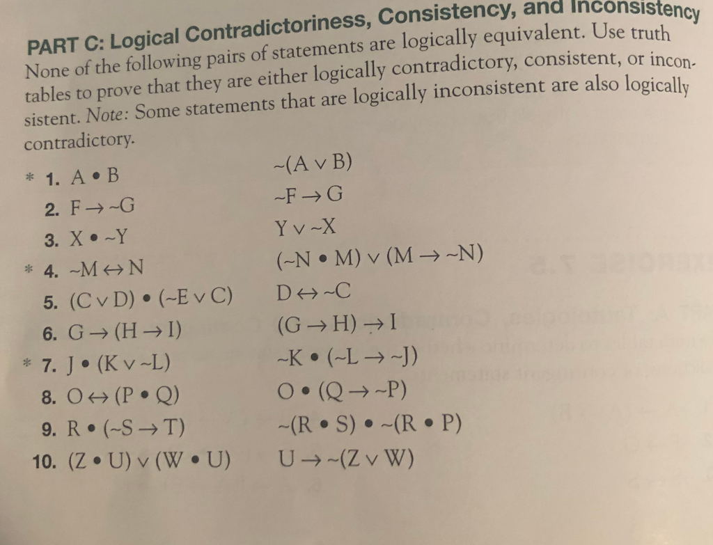 Solved PART C: Logical Contradictoriness, Consistency, and | Chegg.com
