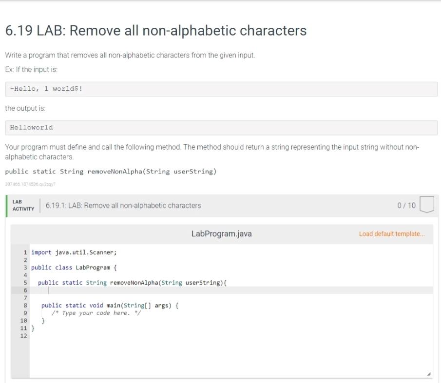 Solved 6 19 LAB Remove All Non alphabetic Characters Write Chegg