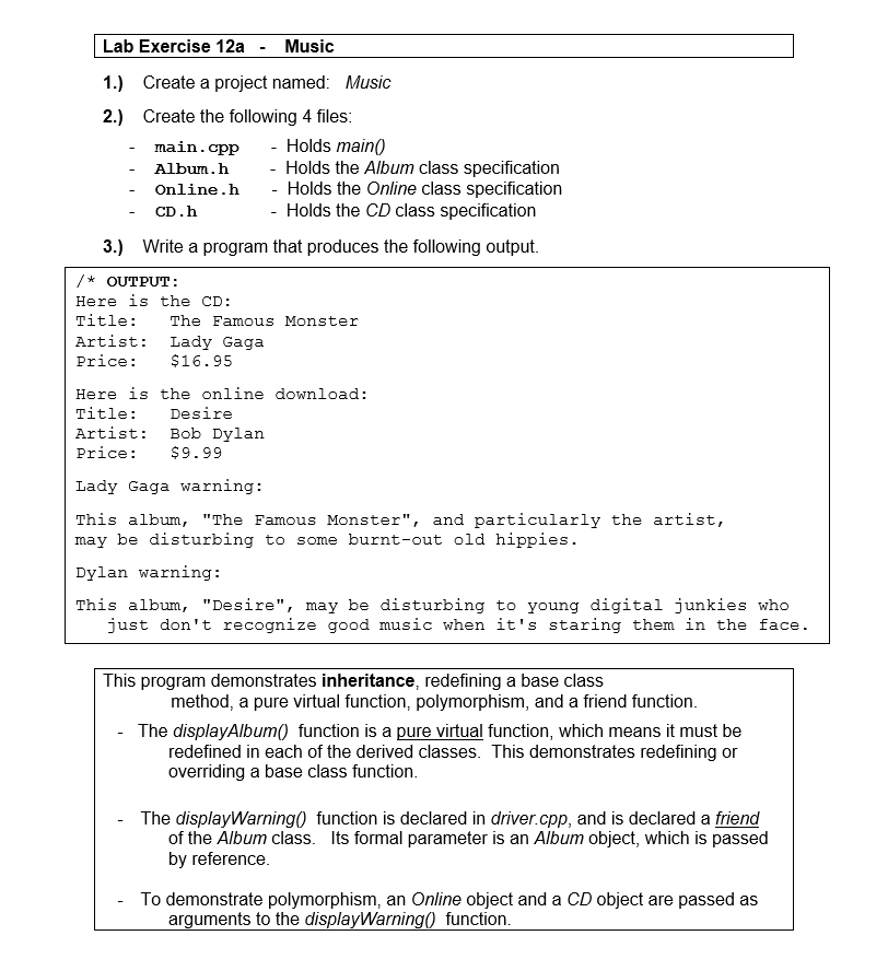 Solved Lab Exercise 12a - Music 1.) Create a project named: | Chegg.com