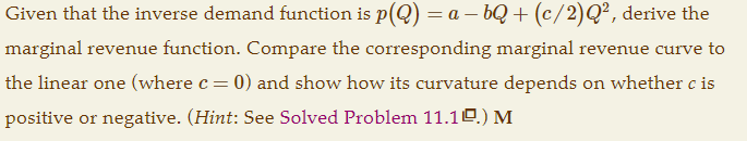 Solved Given that the inverse demand function is p(Q) = a – | Chegg.com