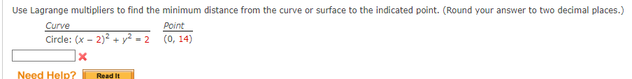 Solved Use Lagrange multipliers to find the minimum distance | Chegg.com