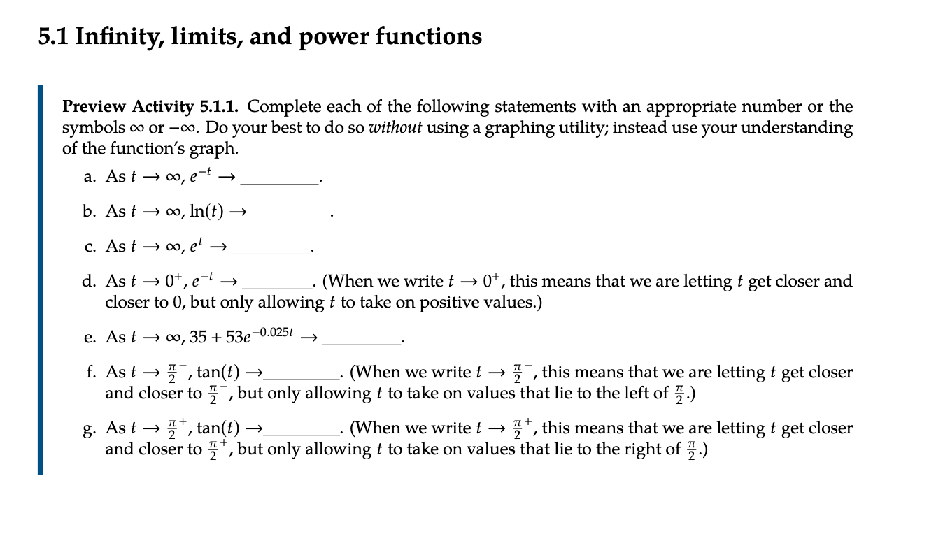 Solved 5.1 Infinity, limits, and power functions Preview | Chegg.com