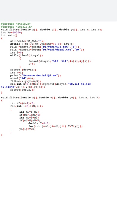 Solved include include void filtre (double x. double yll, | Chegg.com