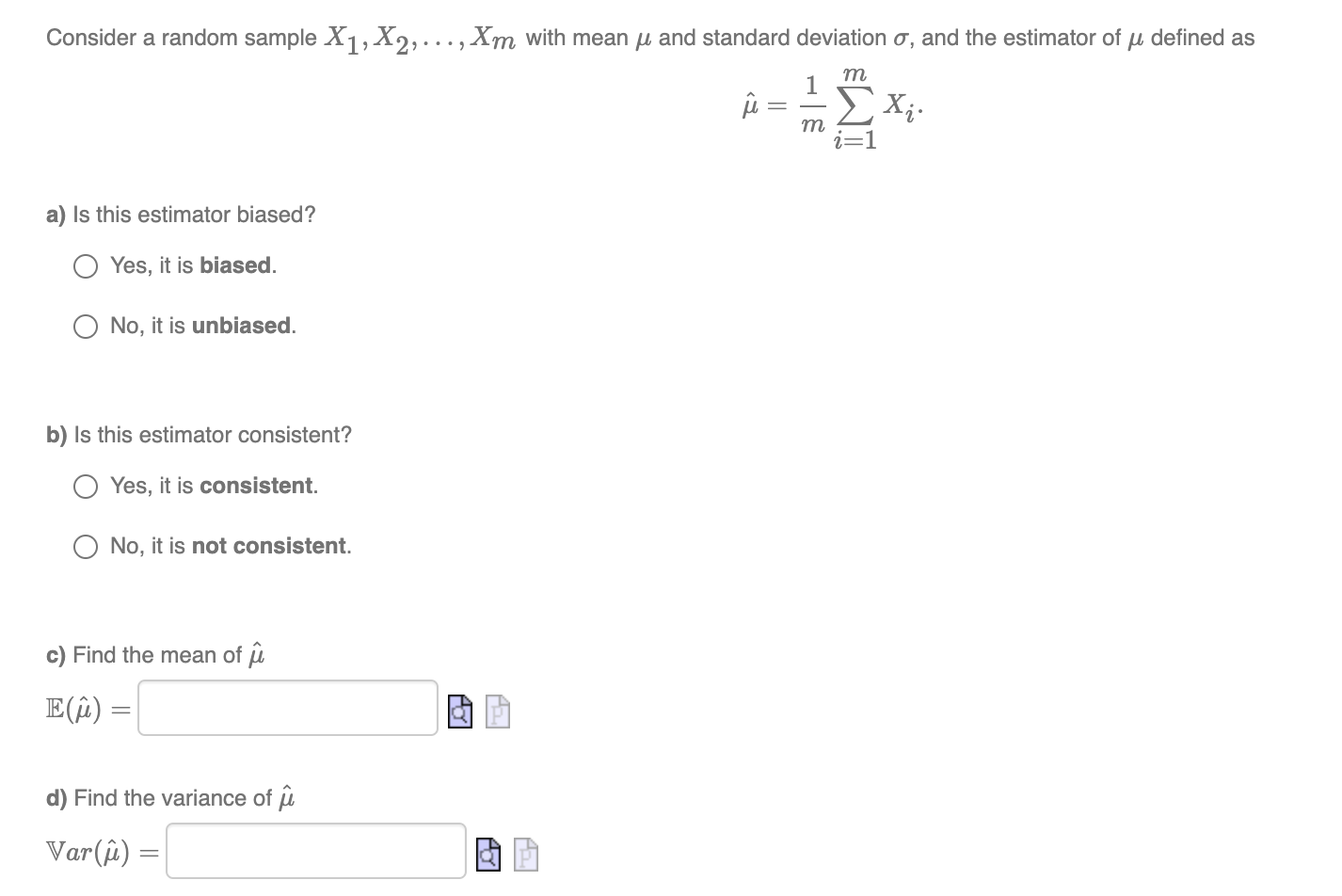 Solved Consider a random sample X1, X2, ..., Xm with mean ji | Chegg.com
