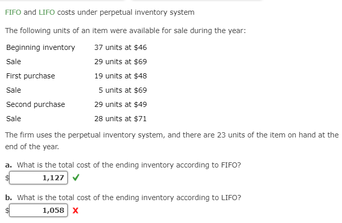 Solved FIFO and LIFO costs under perpetual inventory | Chegg.com