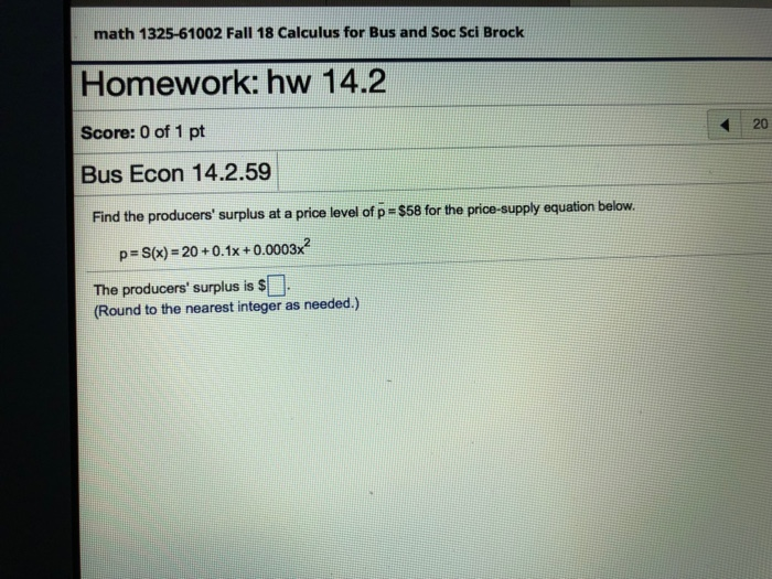Solved math 1325-61002 Fall 18 Calculus for Bus and Soc Sci | Chegg.com