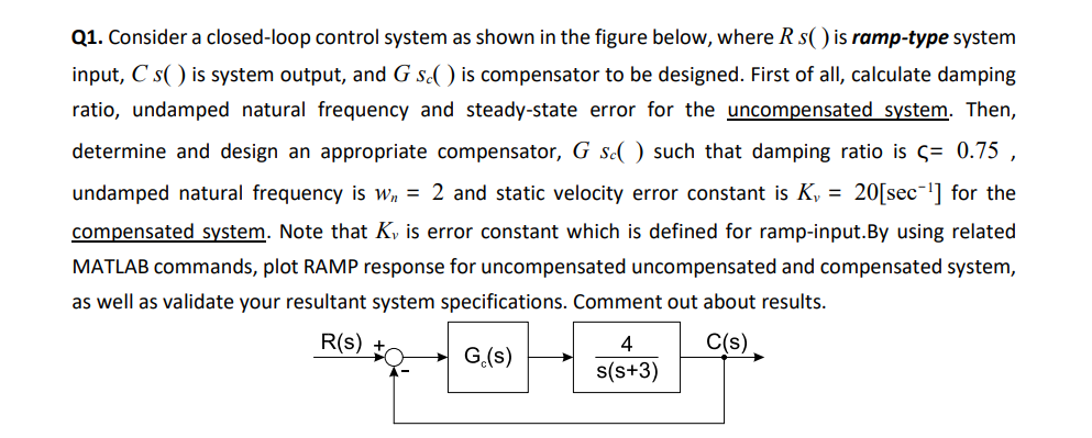 Solved Q1. Consider a closed-loop control system as shown in | Chegg.com