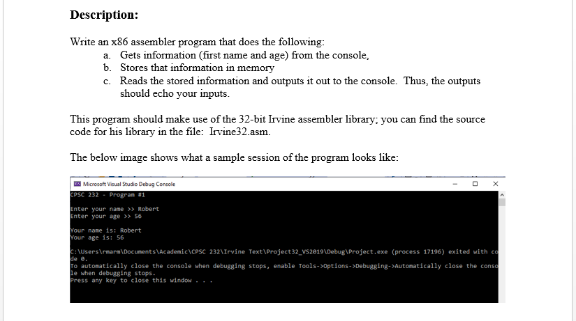 Description Write An X86 Assembler Program That Does