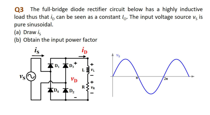 Solved Q3 The full-bridge diode rectifier circuit below has | Chegg.com