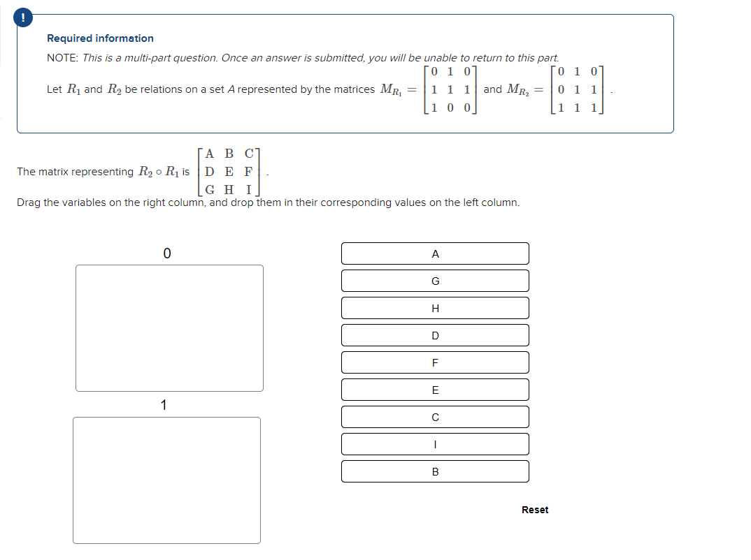 Solved Let R1 1 and R2 2 be relations on a set A represented | Chegg.com