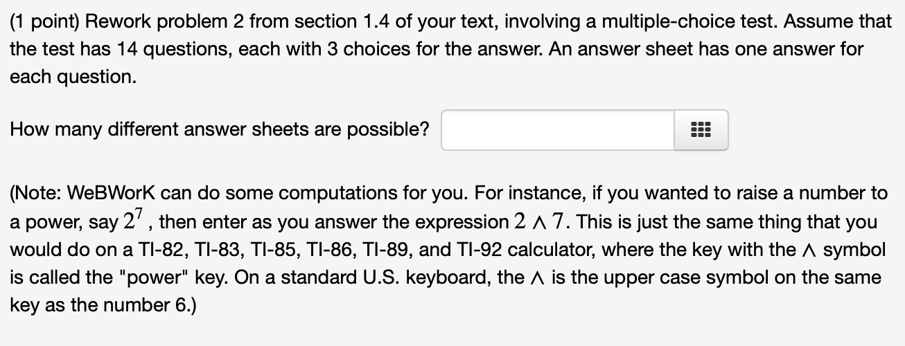 Solved (1 point) Rework problem 2 from section 1.4 of your | Chegg.com