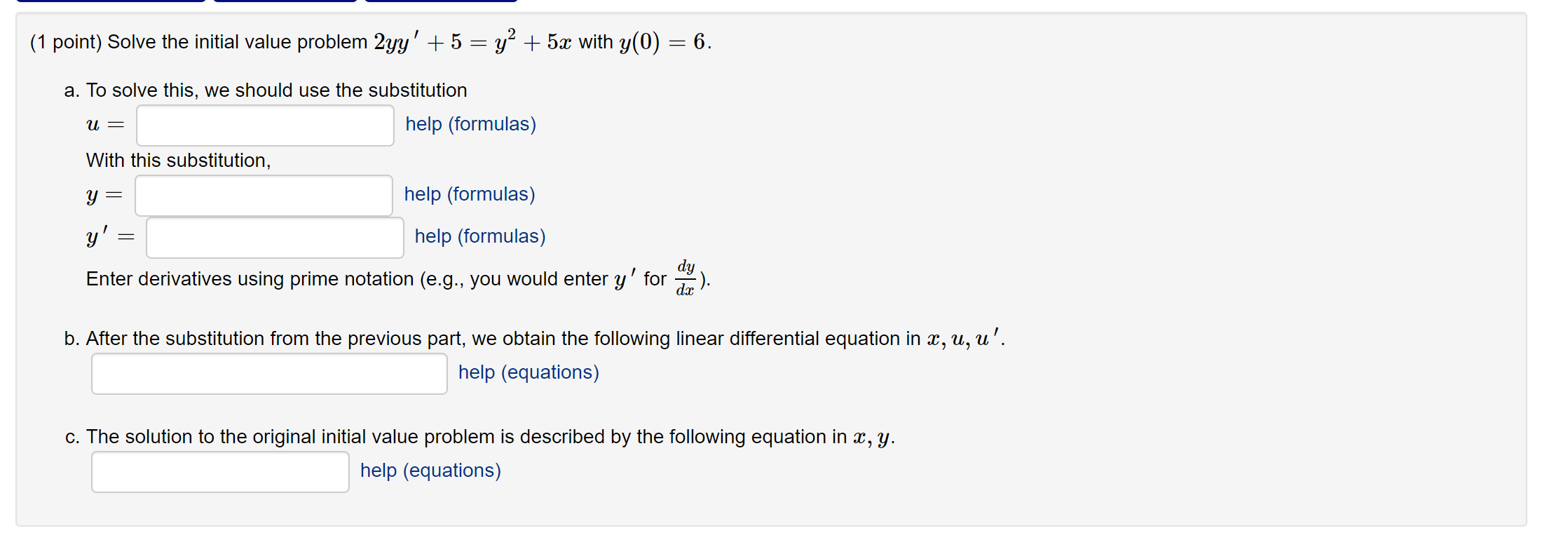 Solved (1 point) Solve the initial value problem 2yy' +5 = | Chegg.com