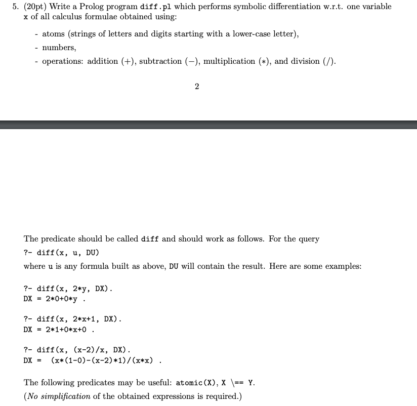 5. (20pt) Write a Prolog program diff.pl which | Chegg.com