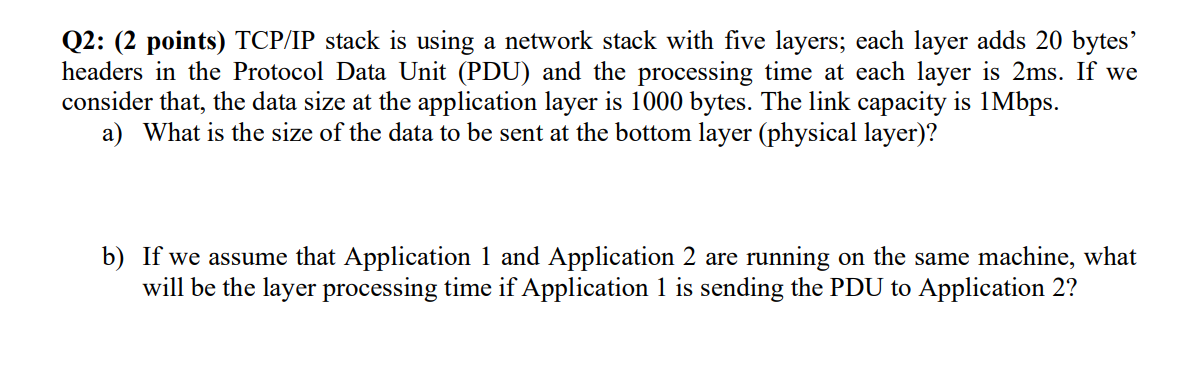 Solved Q2: (2 points) TCP/IP stack is using a network stack | Chegg.com